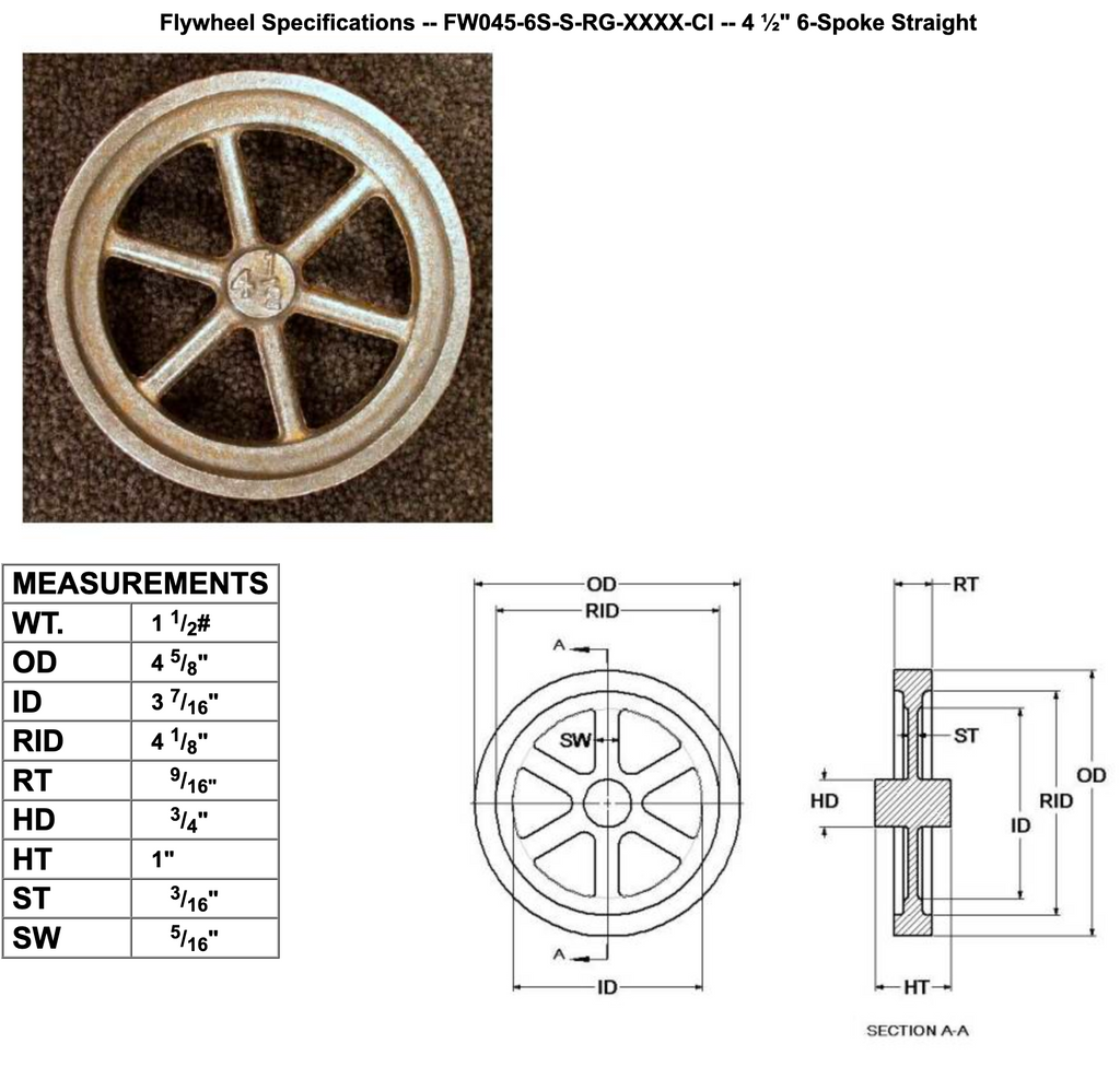 4½" Flywheel 6-Spoke Straight – Martin Model Pattern and Woodworking