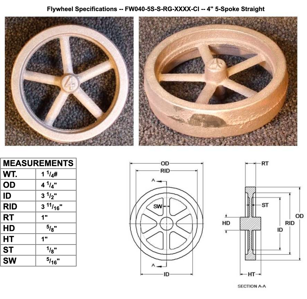4" Flywheel 5-Spoke Straight – Martin Model Pattern and Woodworking